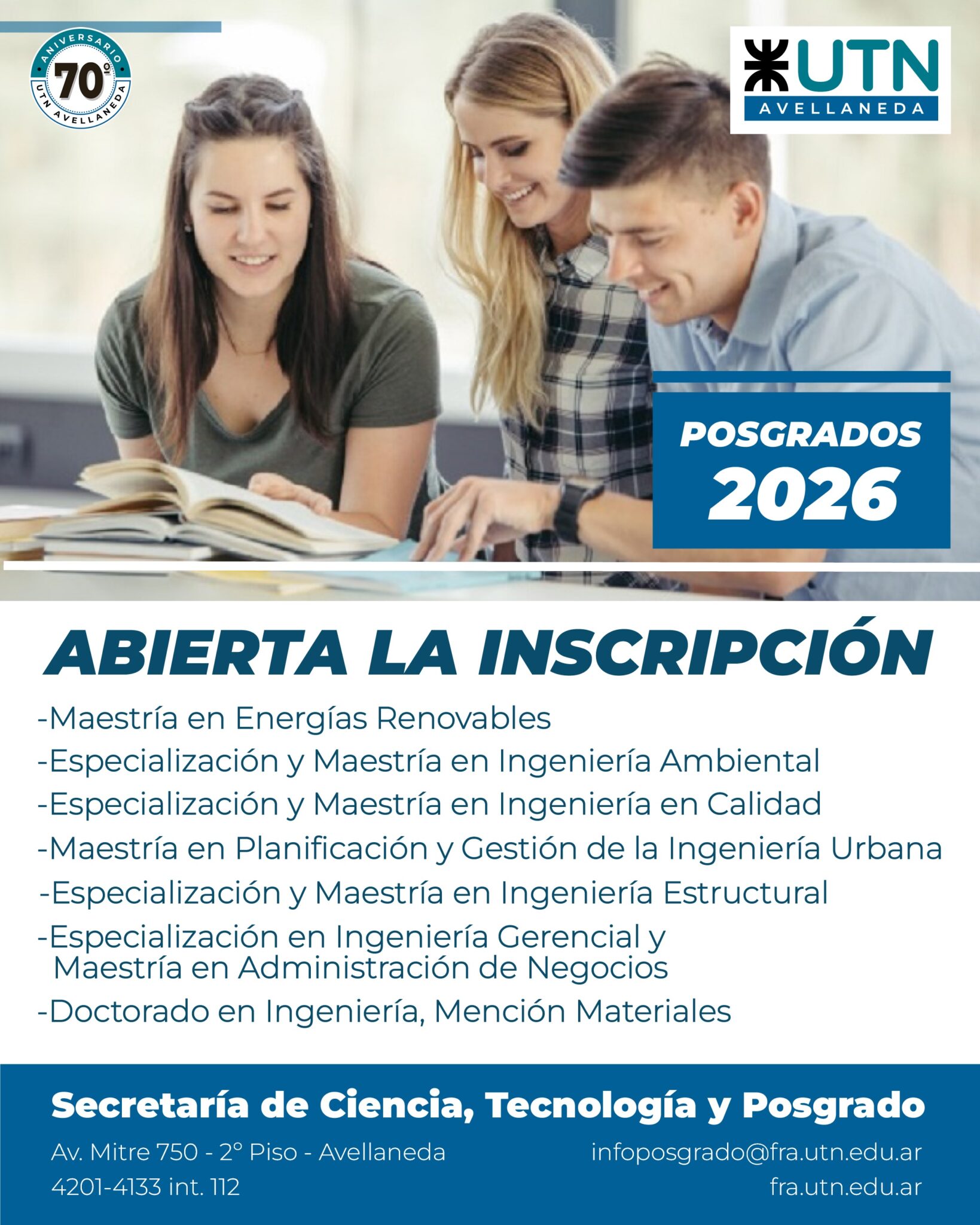 POSGRADOS 2026: ABIERTA LA INSCRIPCIÓN EN LA UTN AVELLANEDA - UTN ...